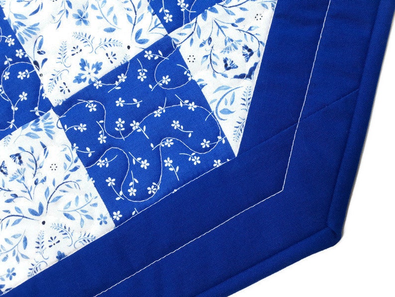 Blue and White Floral Quilted Table Topper Delft Blue Country - Etsy