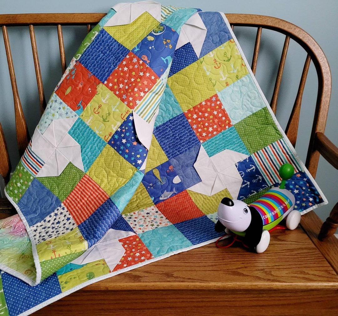 Handmade Nautical Patchwork Baby Quilt, Pinwheel Lap Quilt (41x49 In ...