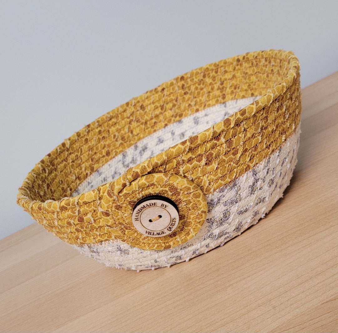 Large Coiled Rope Bowl, Bumblebees and Honeycomb Fabric Wrapped Rope ...