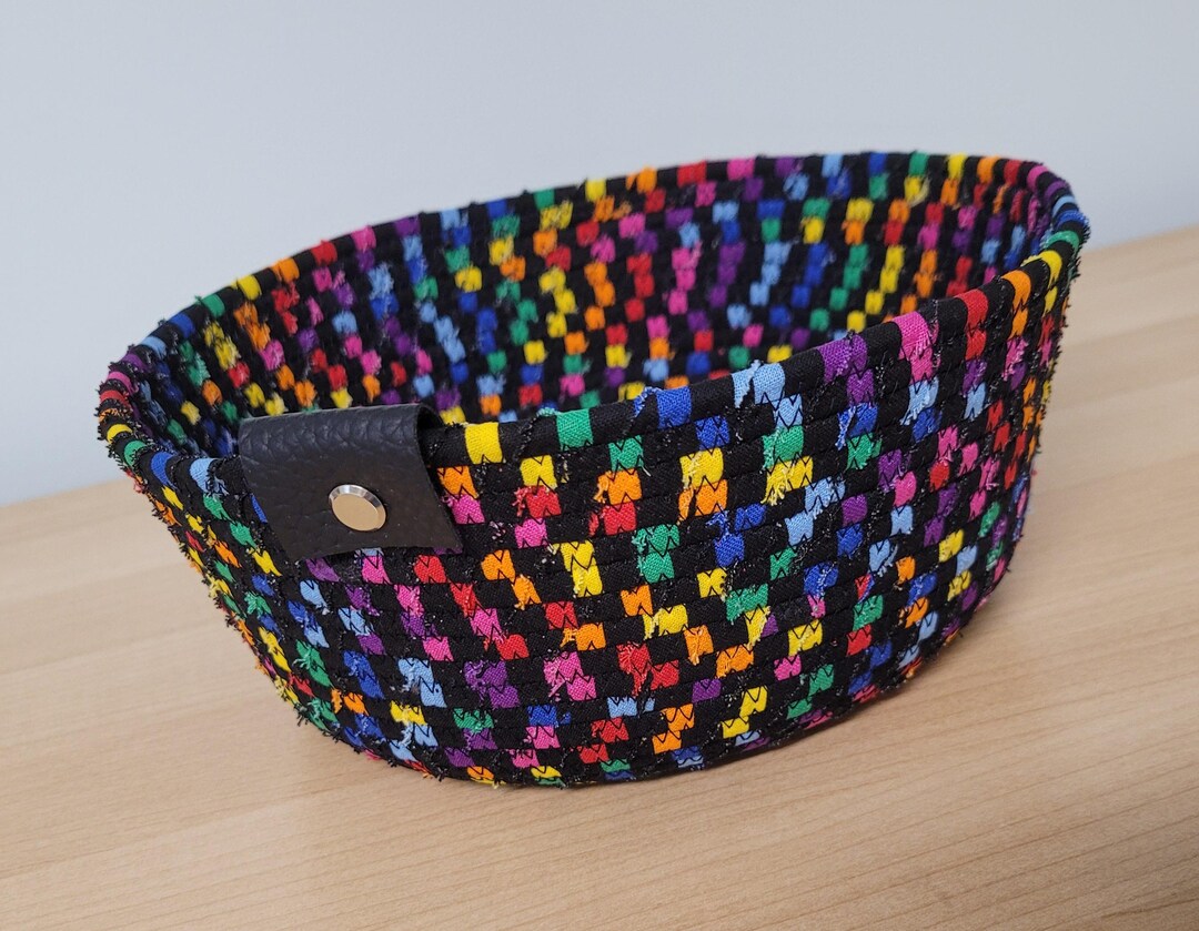 Large Coiled Rope Bowl, Modern Fabric Wrapped Rope Basket, Multicolor ...