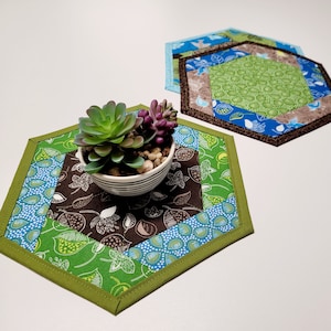 Set of 3 Handmade Quilted Mug Rugs Hexagon Candle Mats Blue - Etsy