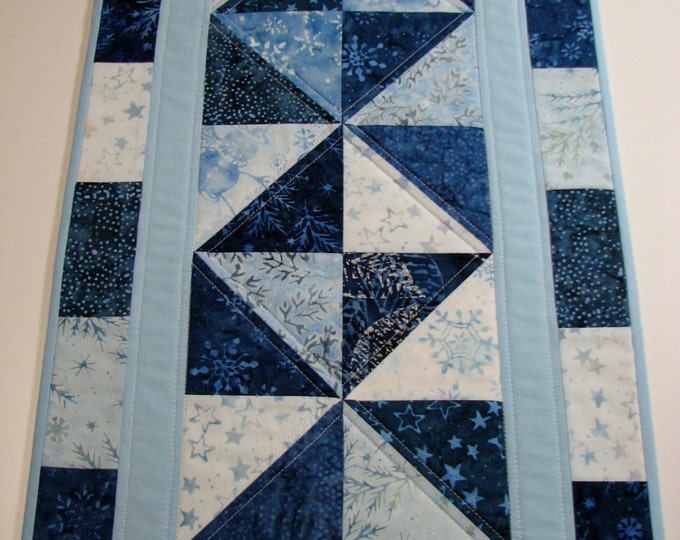 Quilted Table Runner Blue Batik Winter Christmas - Etsy