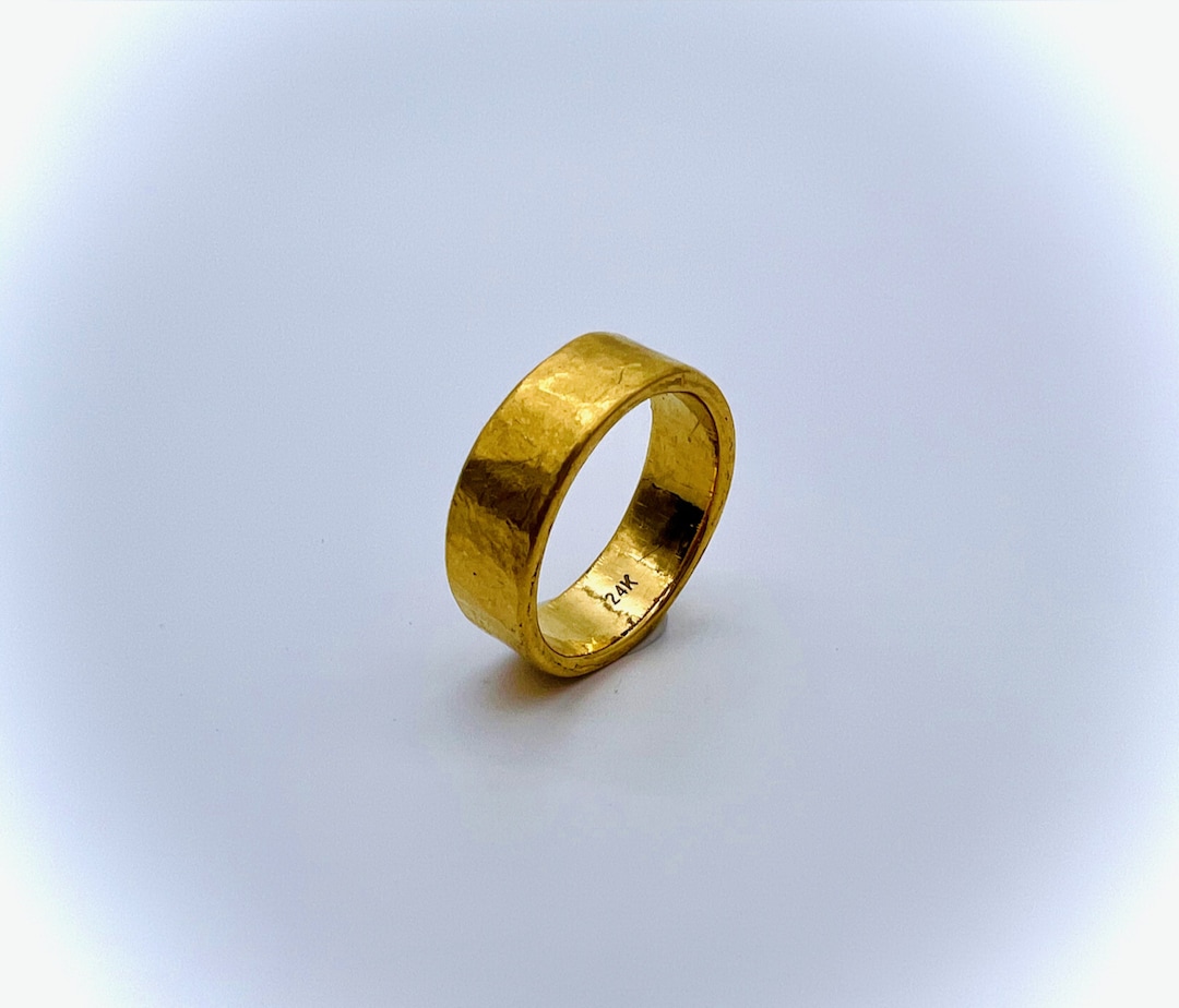 24K Heavy Gold Band || .999 Pure Recycled Gold || 6.5mm Wide || Hand ...