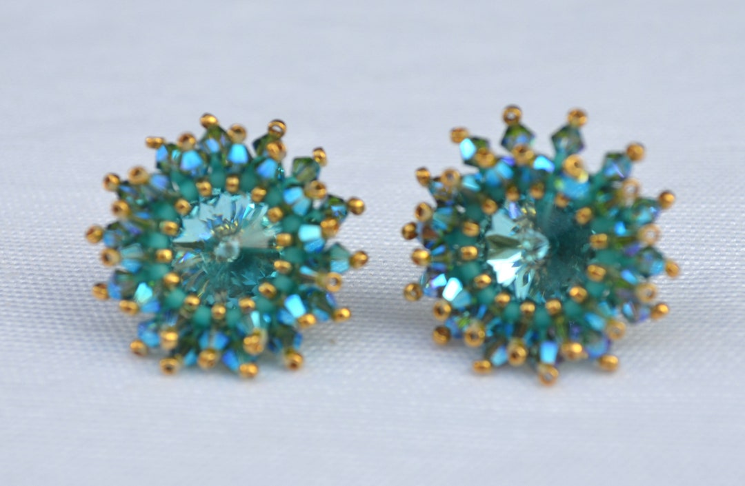 Beadweaving PDF Pattern Starlet Crystal Sparkle Post Earrings Using a ...