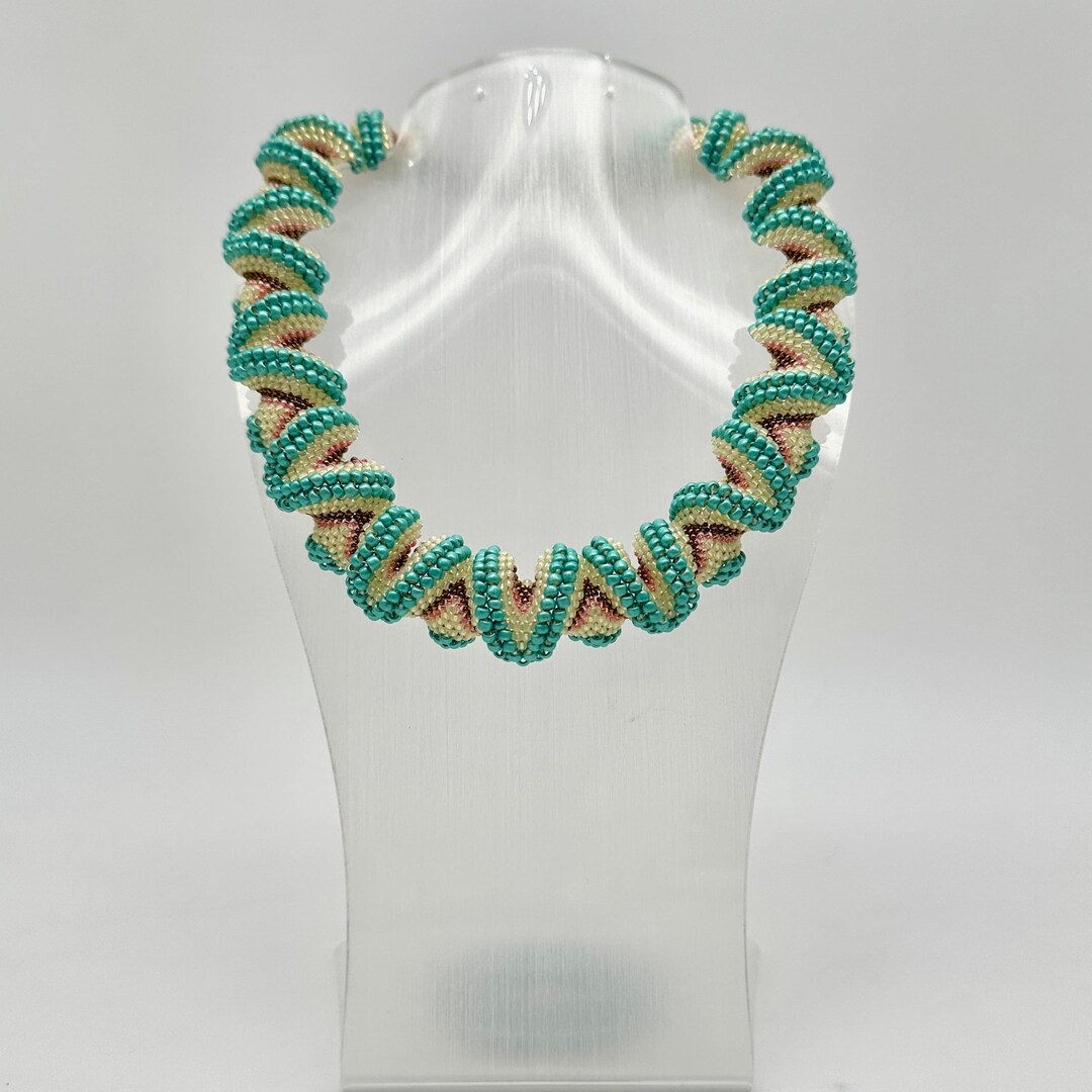 Dimensional Beadwoven Statement Necklace With Zig-zag Pattern and ...