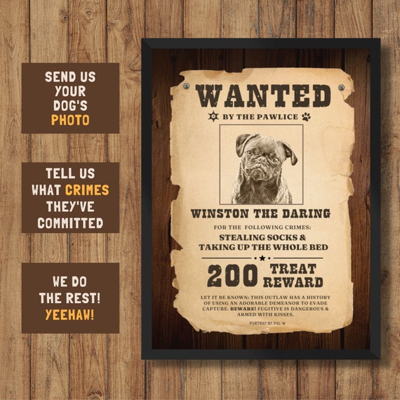Wanted Pet Portrait Custom Wall Art Funny Western | Etsy