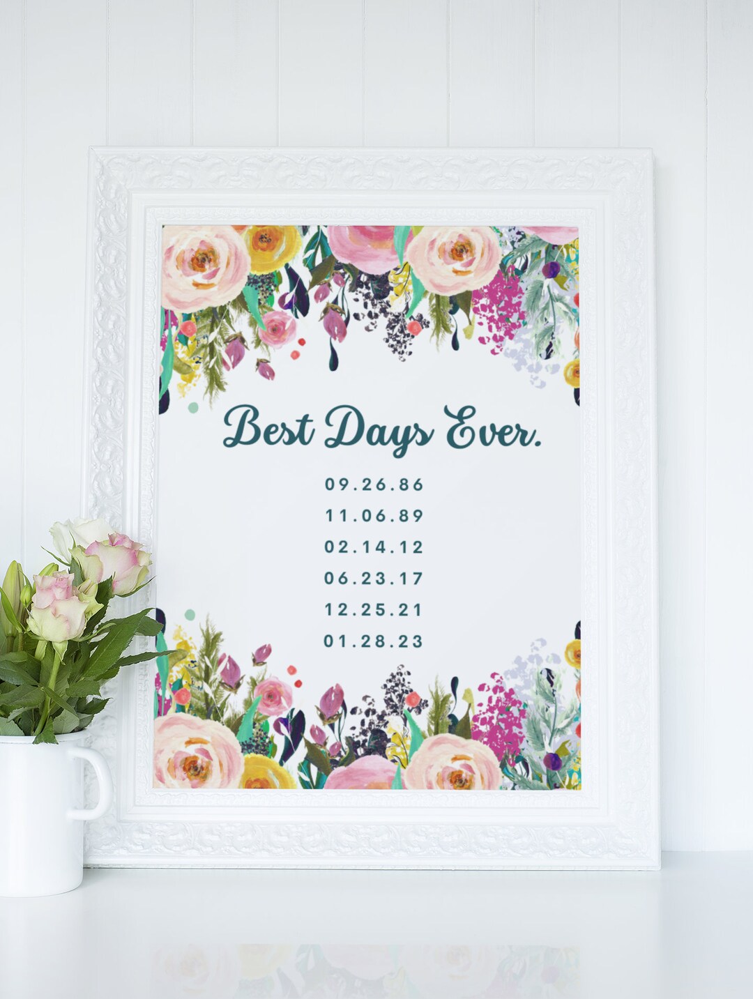 YOUR DATES Wall Art Printable- Colorful Floral Border | Digital ...