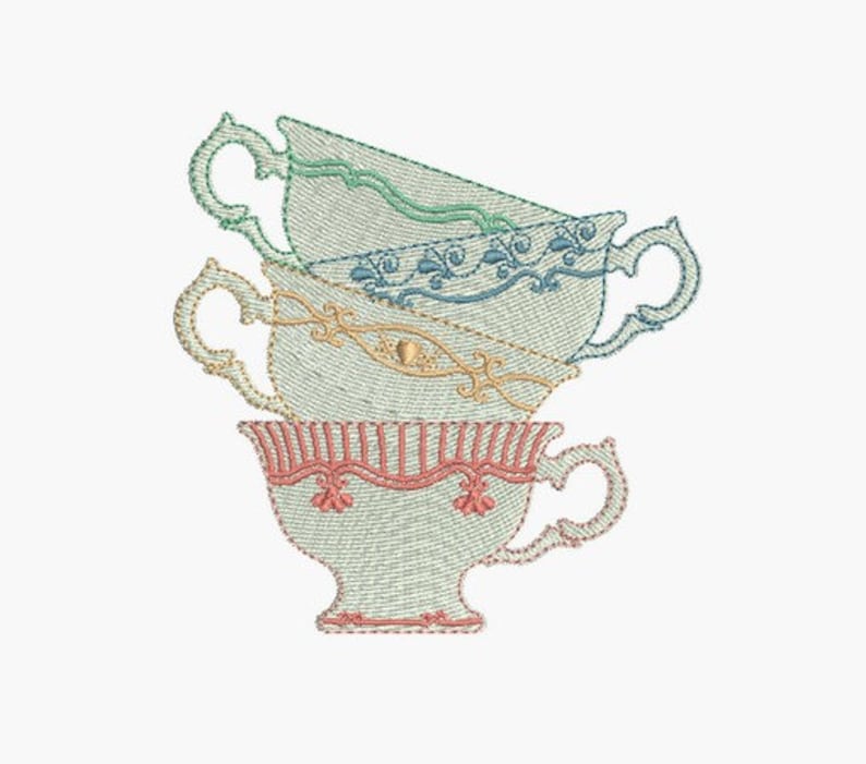 Instant Download Machine Embroidery Decorated Porcelain Cups - Etsy