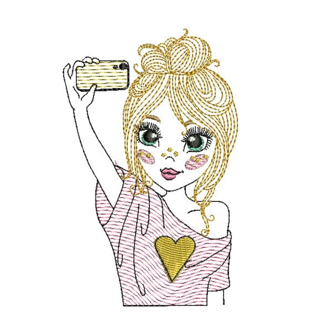 Motif De Broderie Machine Fille Faisant Un Selfie En Mylar - Etsy
