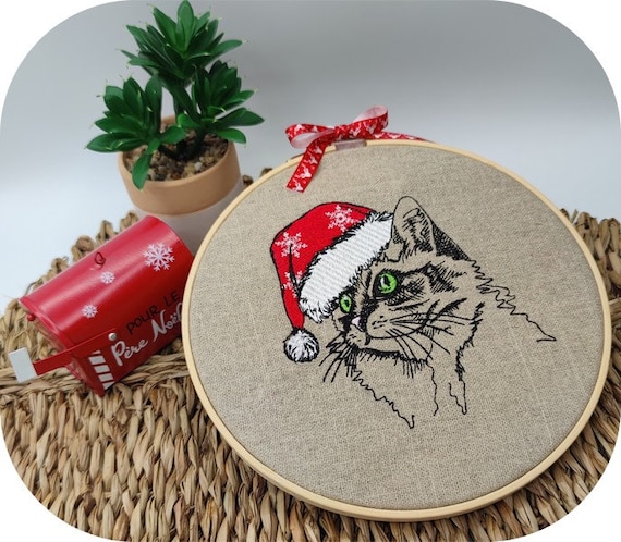 Motif De Broderie Machine Chat De Noël à Broder En ITH - Etsy UK
