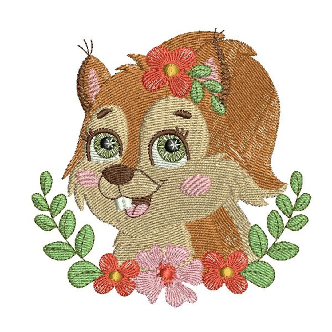 Motif De Broderie Machine L'écureuil Avec Ses Fleurs - Etsy