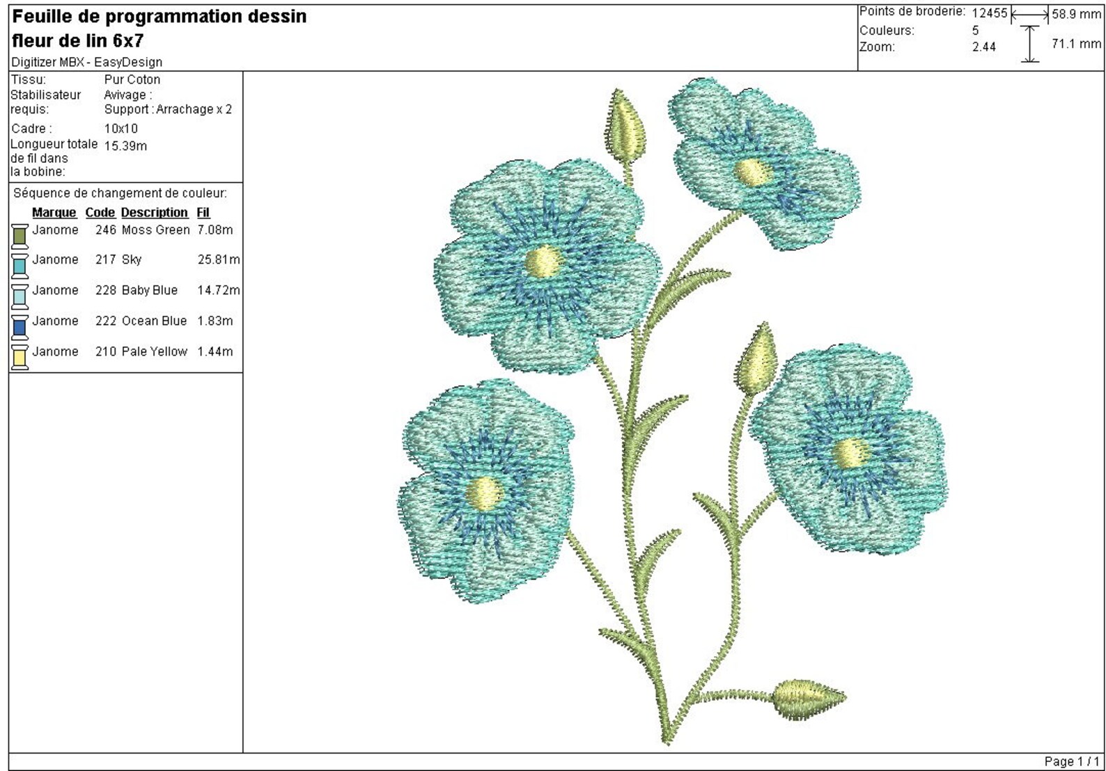 Instant Download Machine Embroidery Design Flax Flower - Etsy