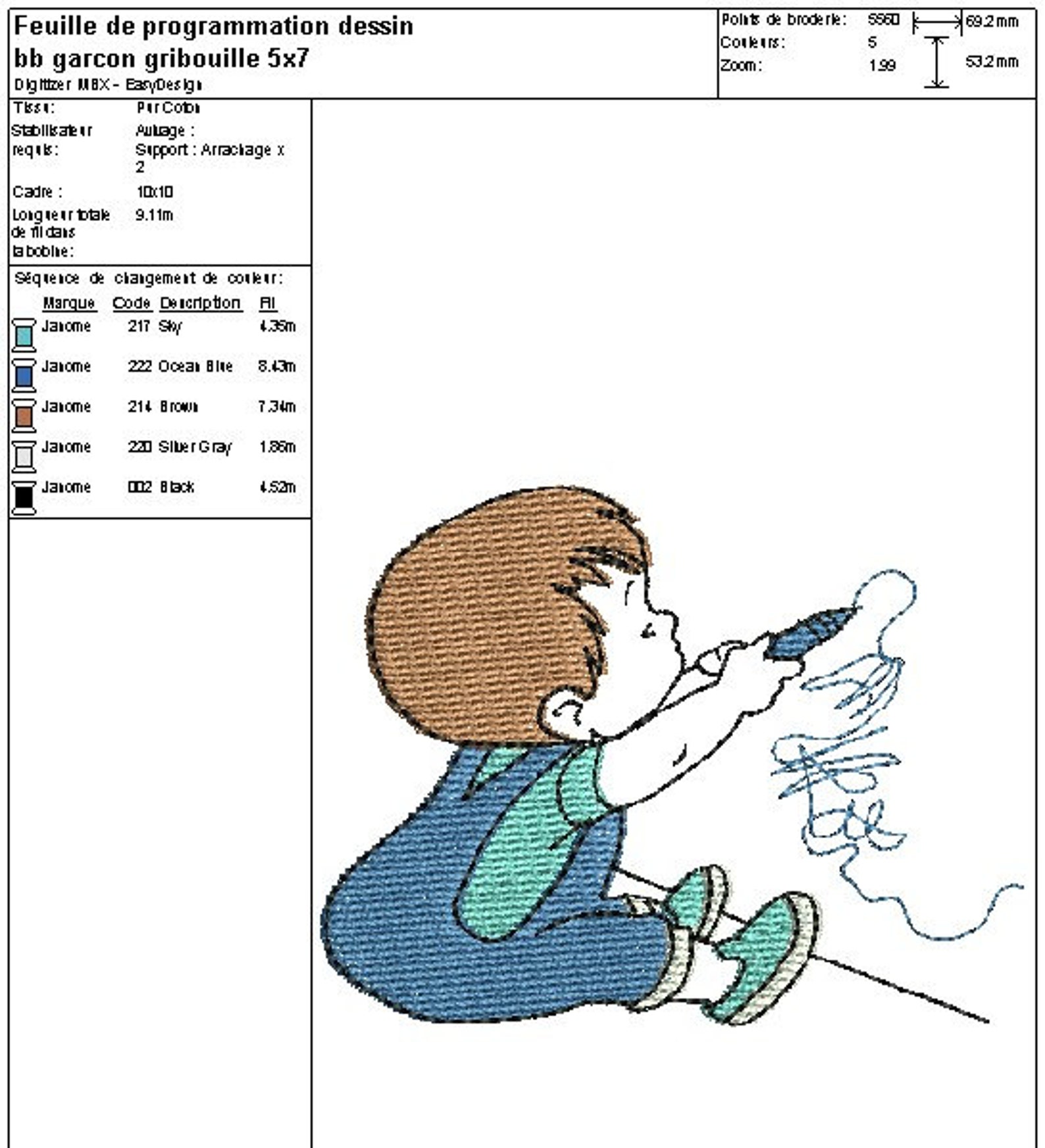 Instant Download Machine Embroidery Design Little Boy Drawing on the ...