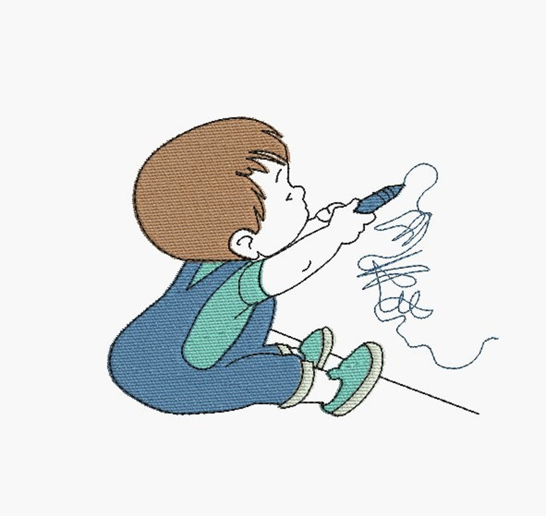 Instant Download Machine Embroidery Design Little Boy Drawing on the ...