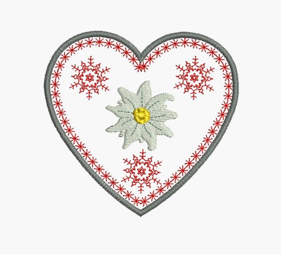 Instant Download Applique Heart of Edelweiss Mountain Embroidery Design ...