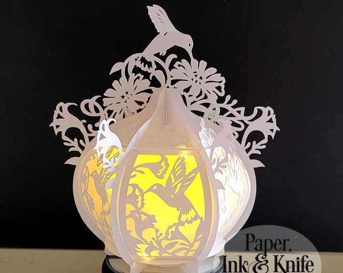 3D SVG Hummingbird Round Paper Cut Lantern, Spring Summer Luminary ...