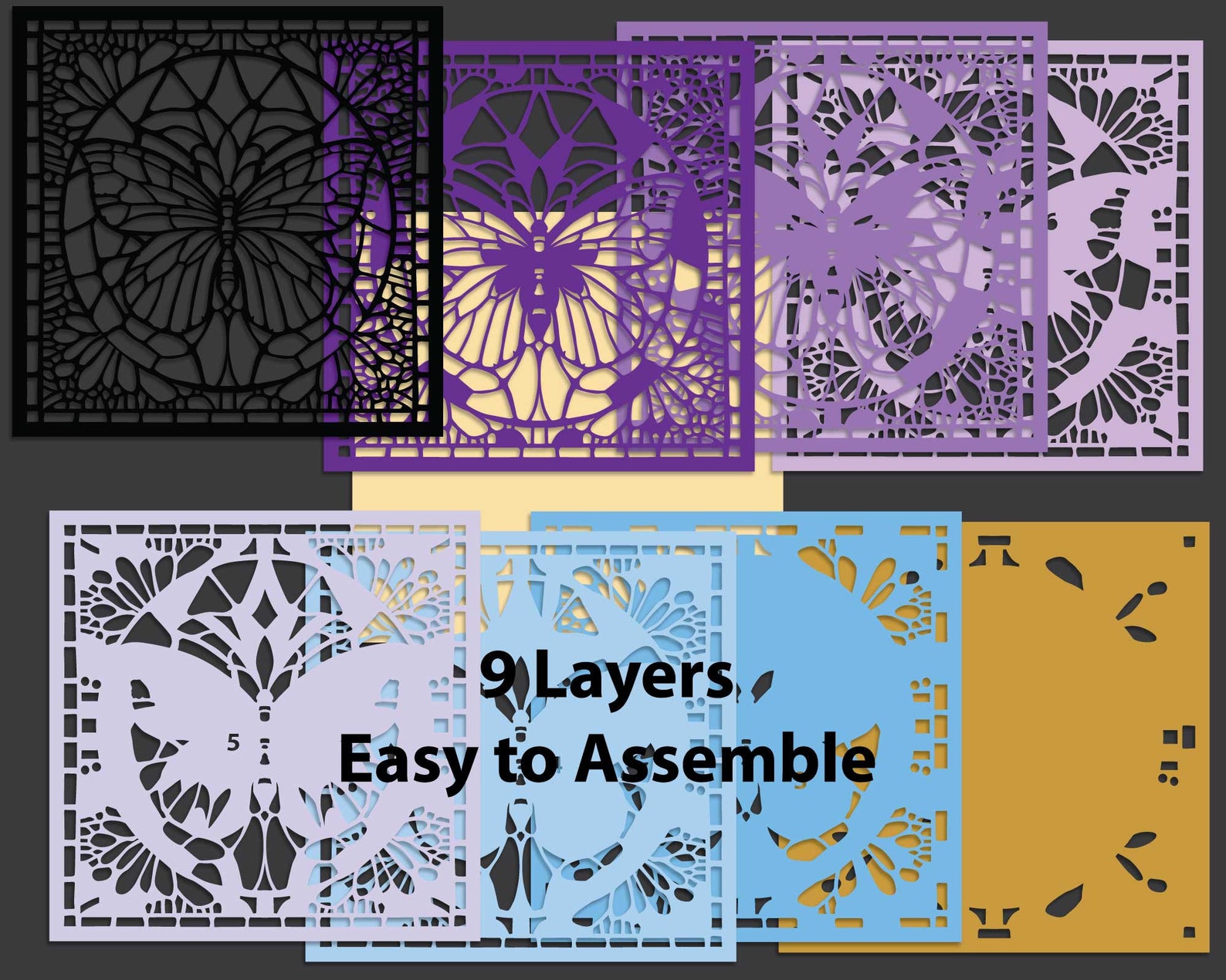 Butterfly 3D SVG Stained Glass Style Papercut Shadowbox Template, 9 ...