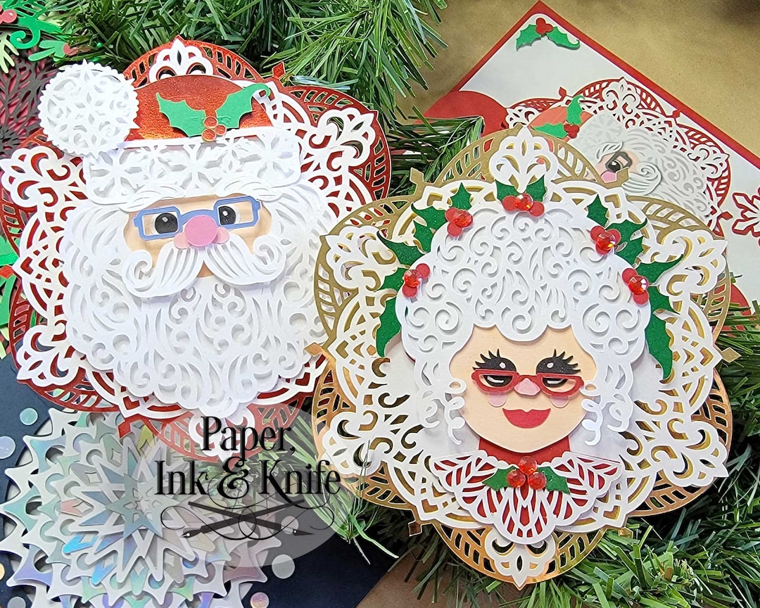 Santa and Mrs Claus 3D Papercut Template Set, SVG, PDF, Dxf, Layered ...