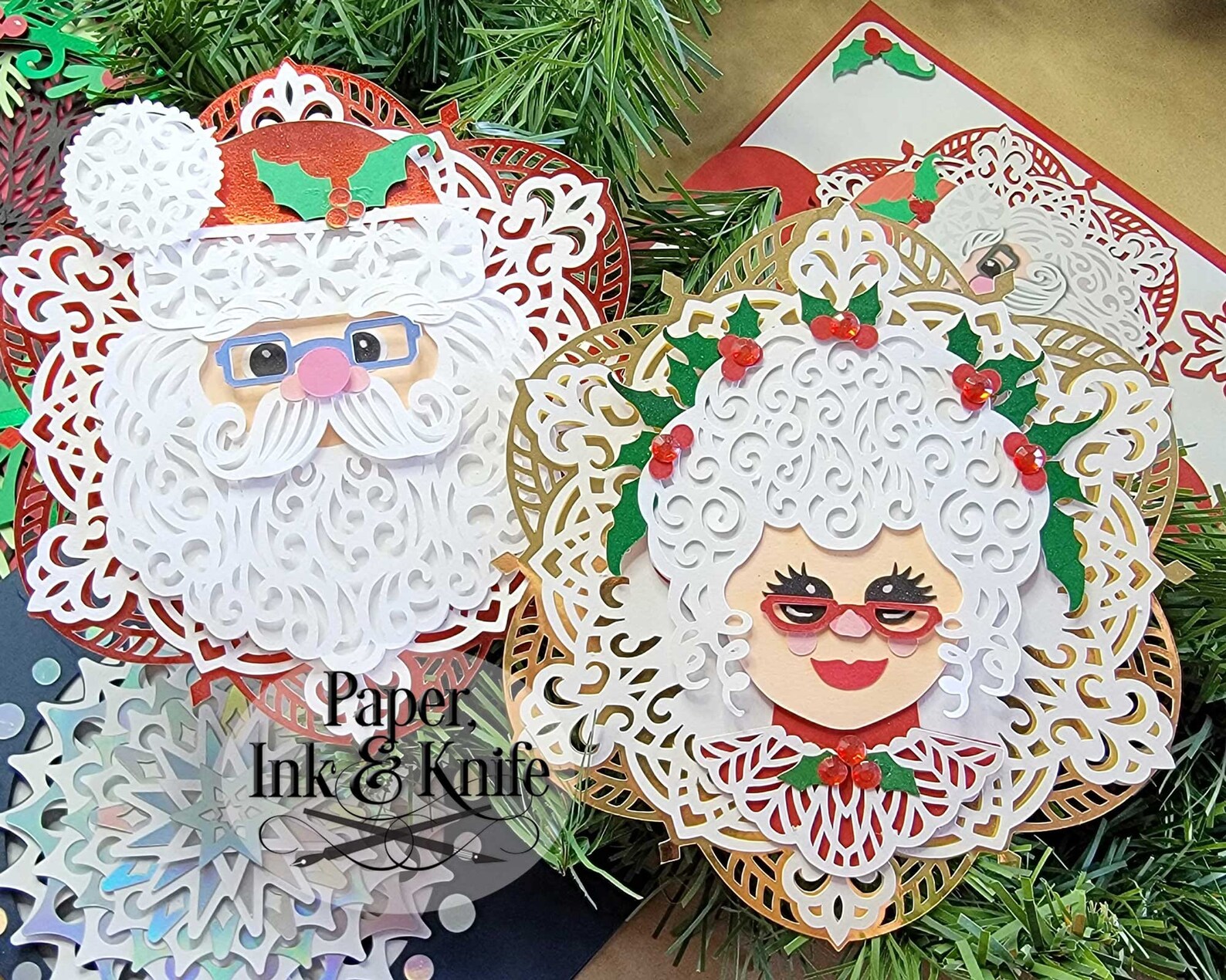 Santa and Mrs Claus 3D Papercut Template Set, SVG, PDF, Dxf, Layered ...