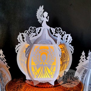 3D SVG Angel Praying Round Paper Cut Lantern, Christmas Luminary ...