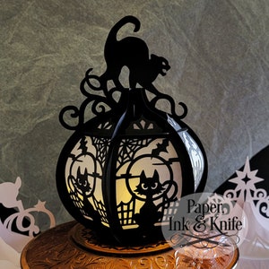 Black Cat Halloween Lantern, Lightbox, 3D Svg, PDF, Eps, PNG, Dxf ...