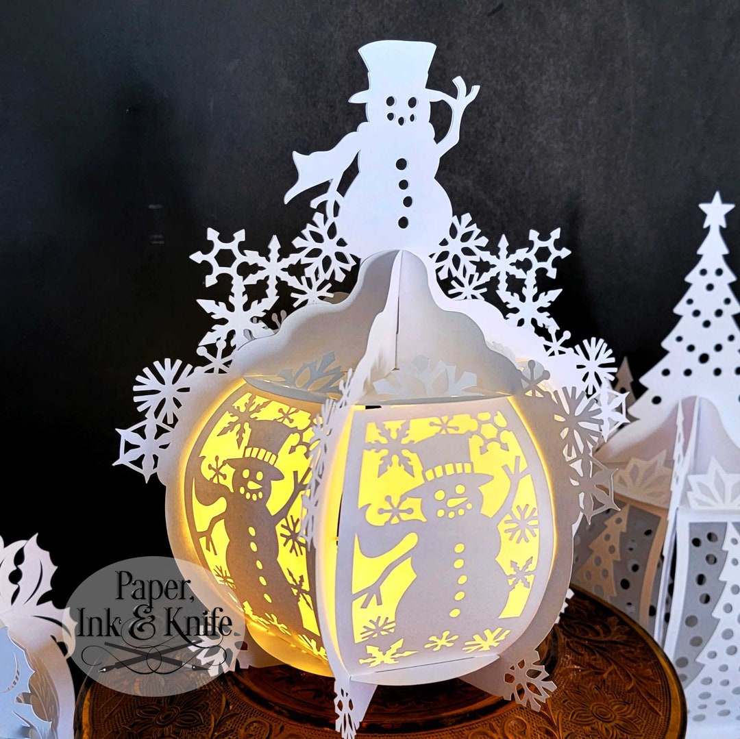 3D SVG Snowman Paper Cut Lantern, Christmas Luminary, Lightbox, PDF ...