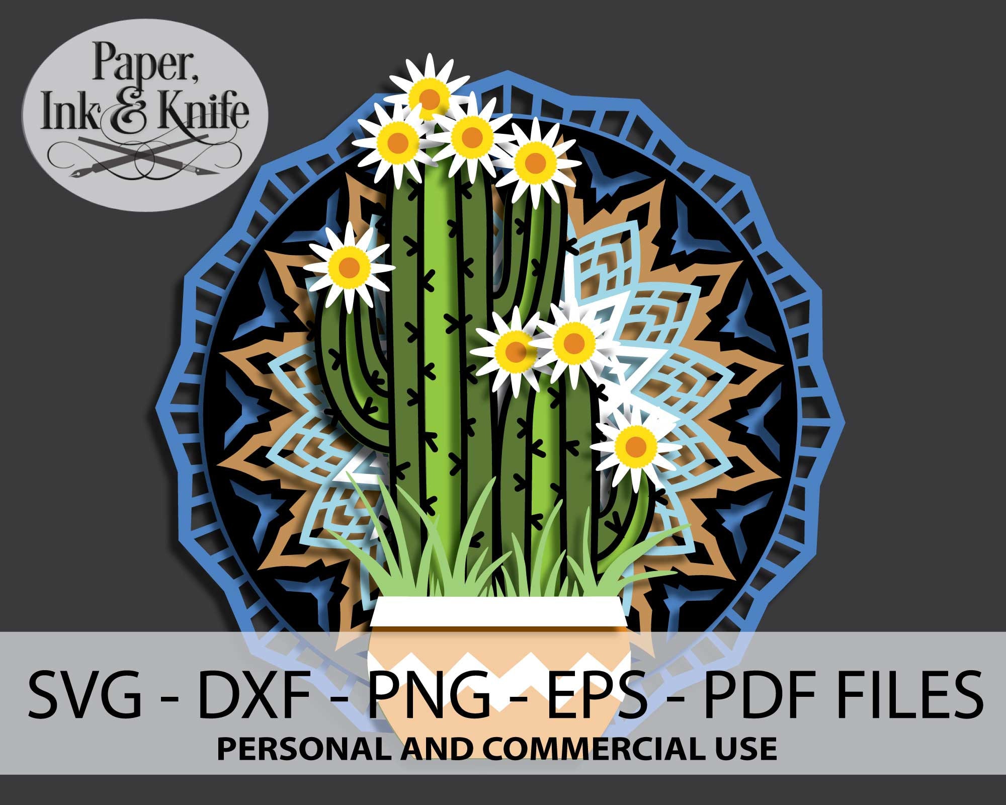 Saguaro Cactus, Layered Papercut Shadowbox Template, 3D Svg, Dxf, Pdf ...