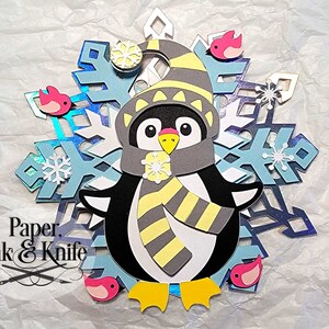 Penguin Snowflake Ornament, 3D SVG Papercut Template, PDF, PNG Dxf ...
