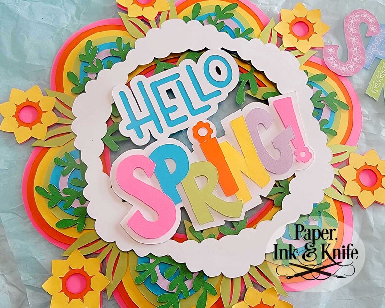 Hello Spring 3D Papercut Shadowbox Wreath Template, 13 Layers,svg, Dxf ...