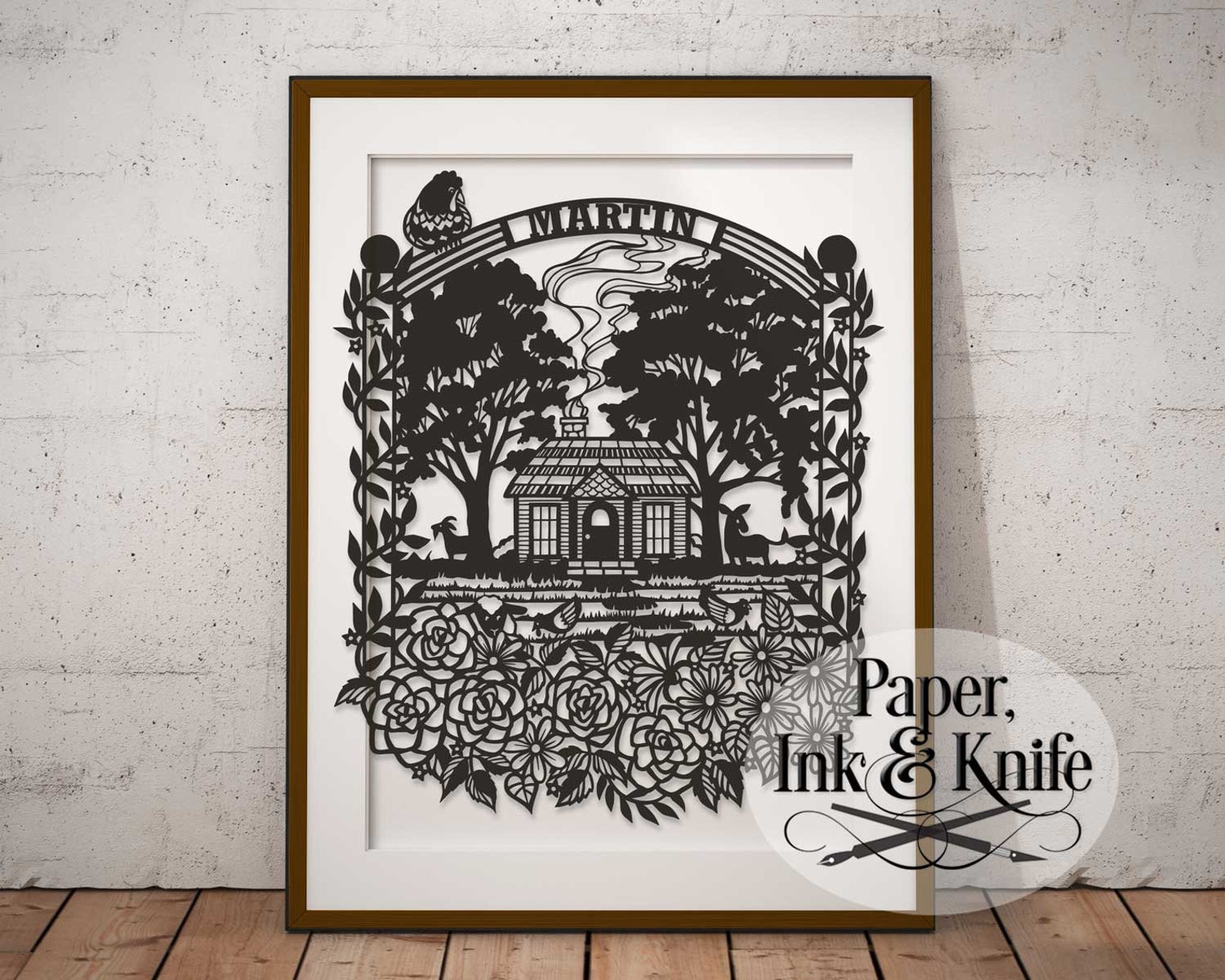 Country Cottage Papercut Template Customize Your Family Name - Etsy