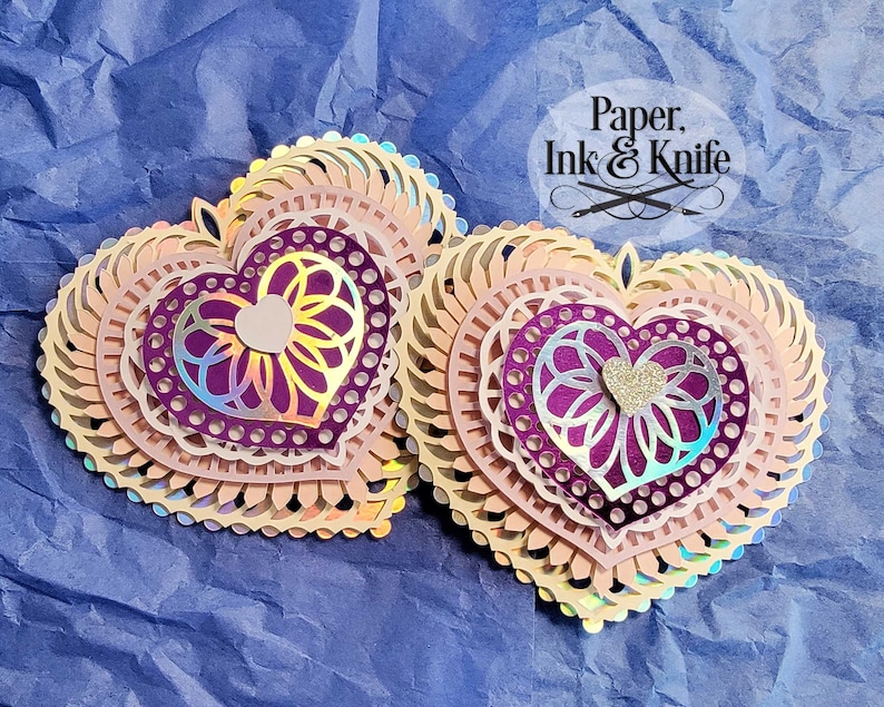 Heart 4 Card and Ornament, Papercut Template SVG, PDF, PNG Dxf, 3D ...