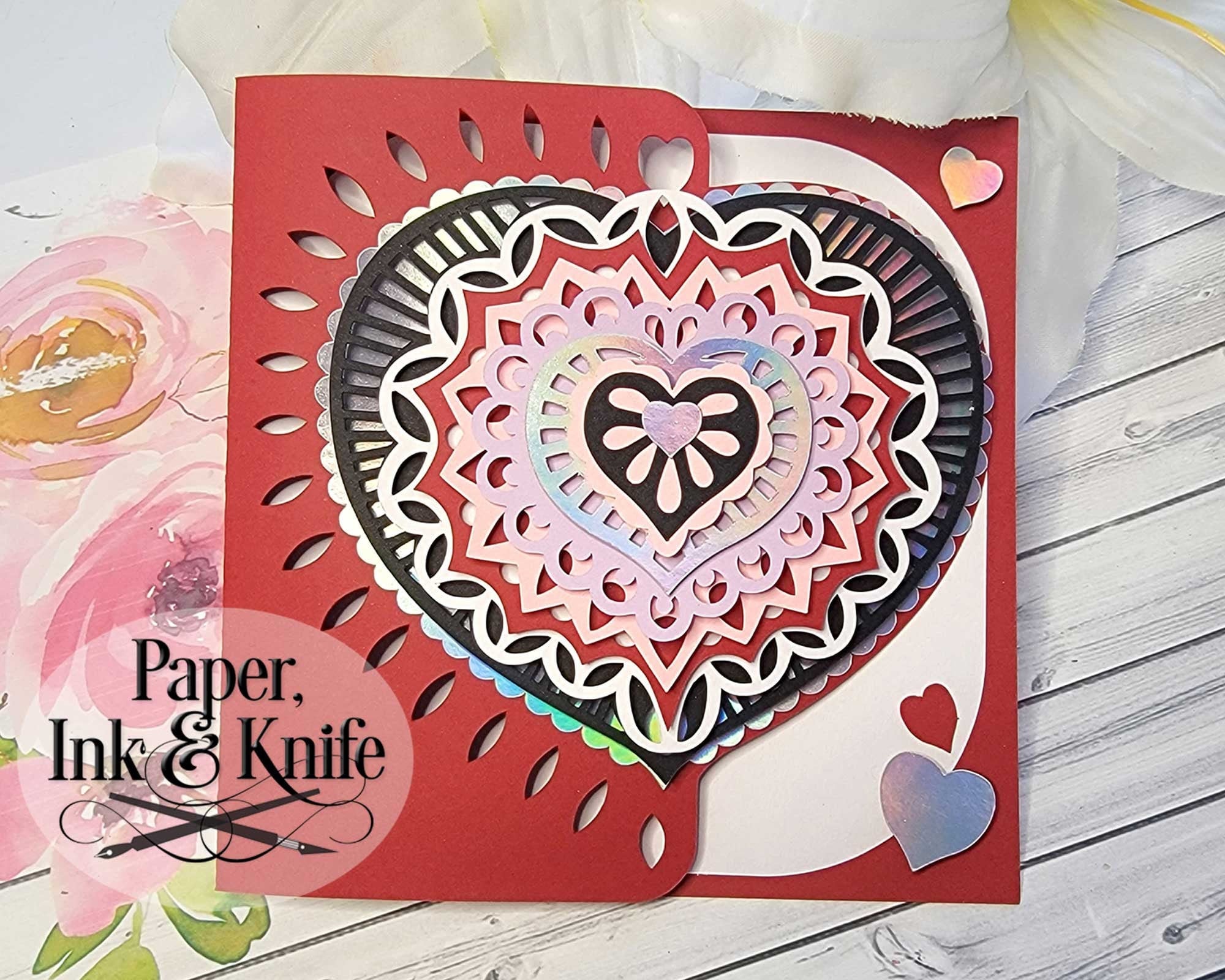 3D Heart Card Papercut Template SVG, PDF, JPG Dxf, Layered Paper ...