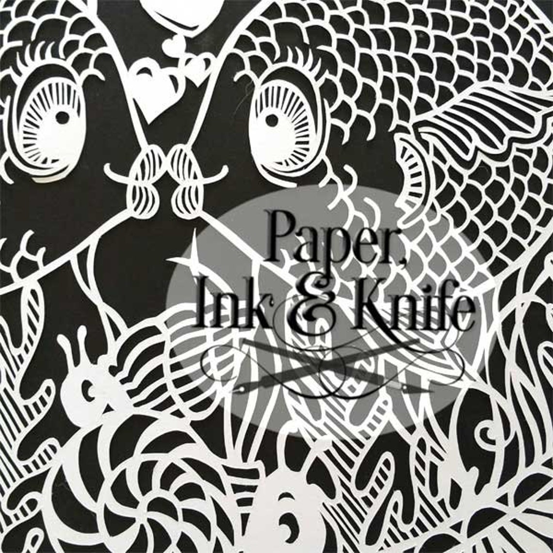 Papercut Template Fish Love Fish Kissing Romantic Round - Etsy