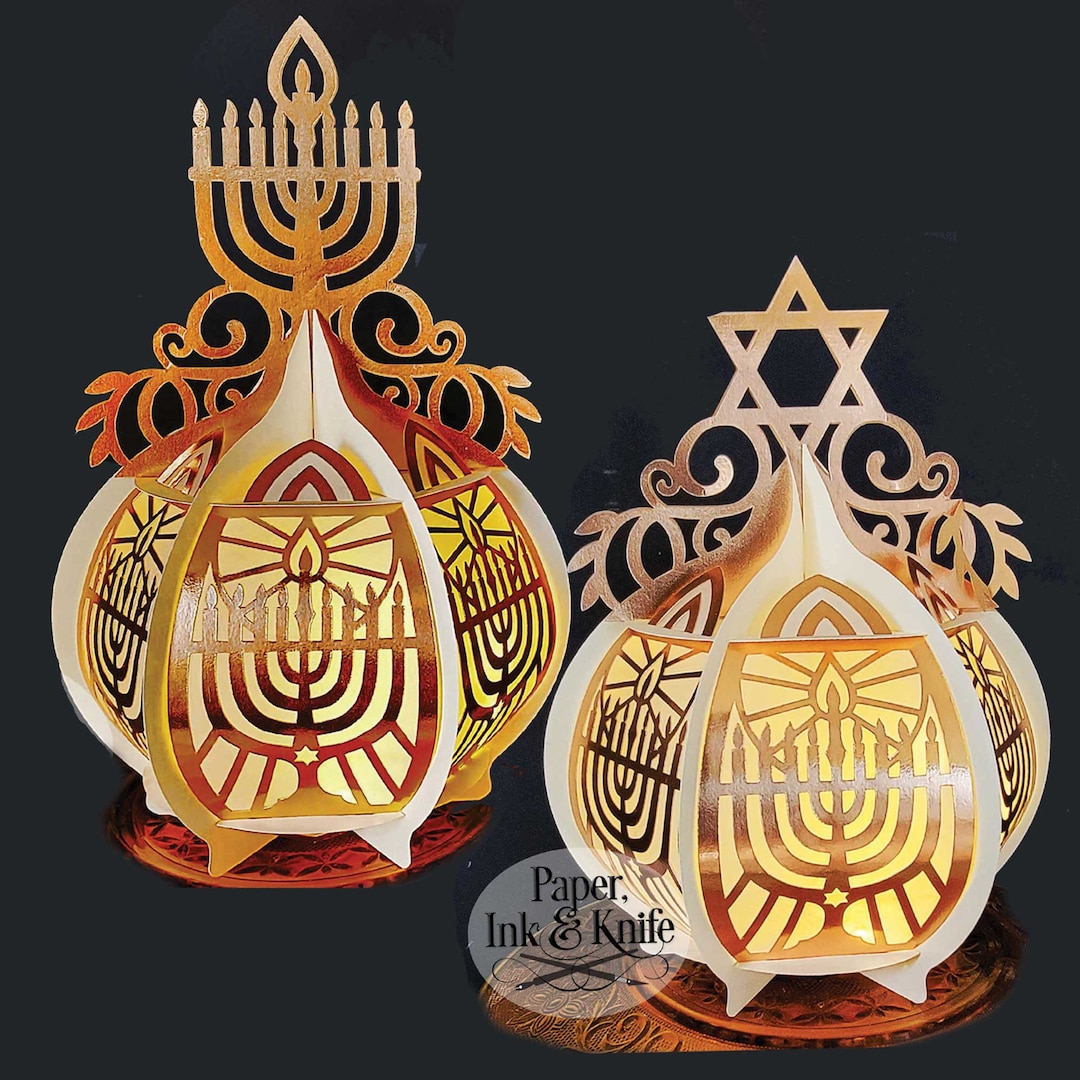 3D SVG Menorah Paper Cut Lantern, Hanukah Luminary, Lightbox, PDF, Eps ...