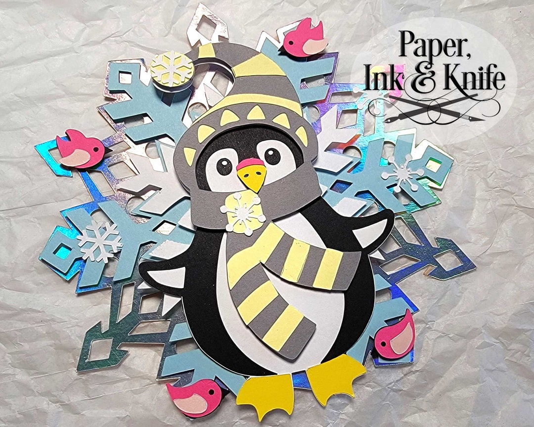 Penguin Snowflake Ornament, 3D SVG Papercut Template, PDF, PNG Dxf ...