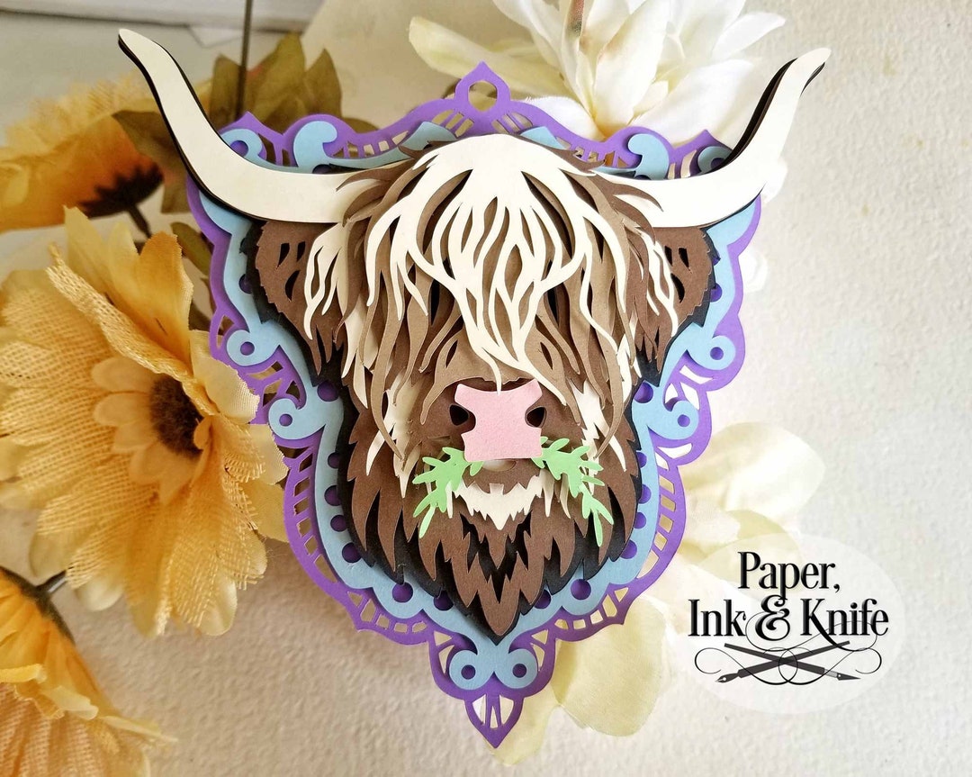 3D Highland Cow Papercut Template SVG, PDF, PNG, Dxf, Layered Paper ...