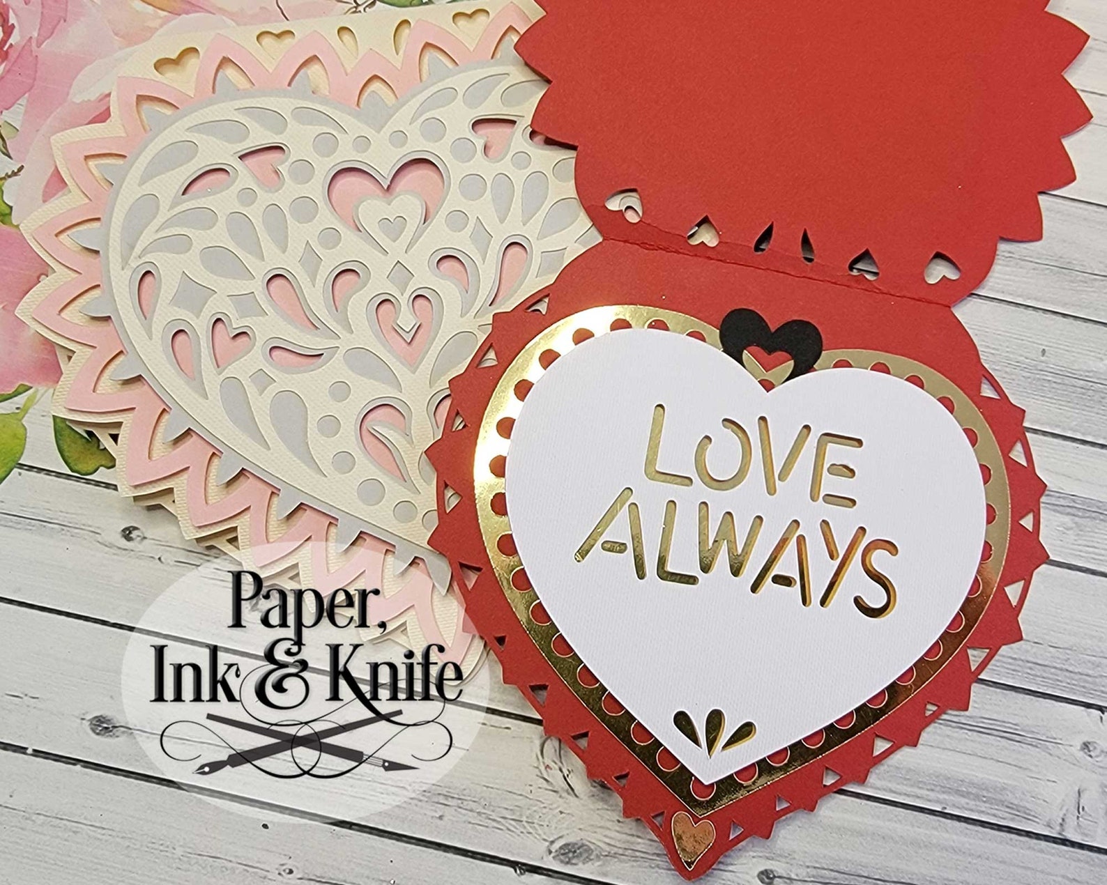 3D Heart Card Papercut Template SVG, PDF, Png, Dxf, Layered Paper ...