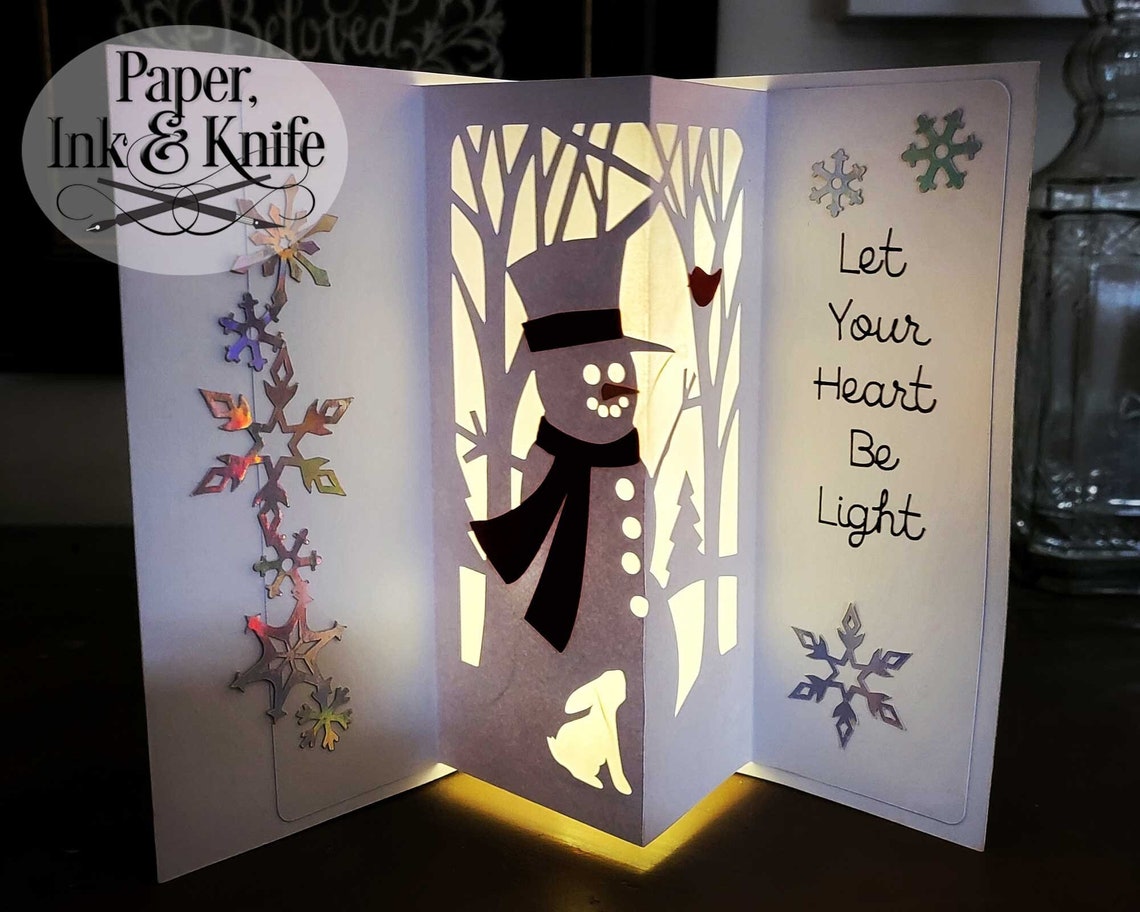 Snowman Lighted Card 5x7 Papercut Shadowbox Luminary - Etsy