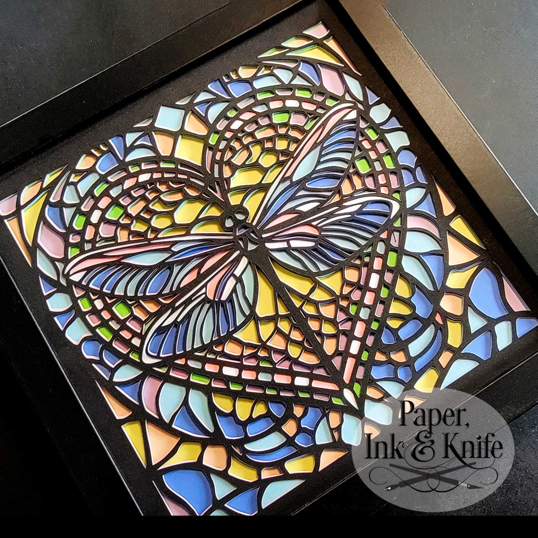 Dragonfly Heart Stained Glass Style 3D SVG Layered Papercut Shadowbox ...