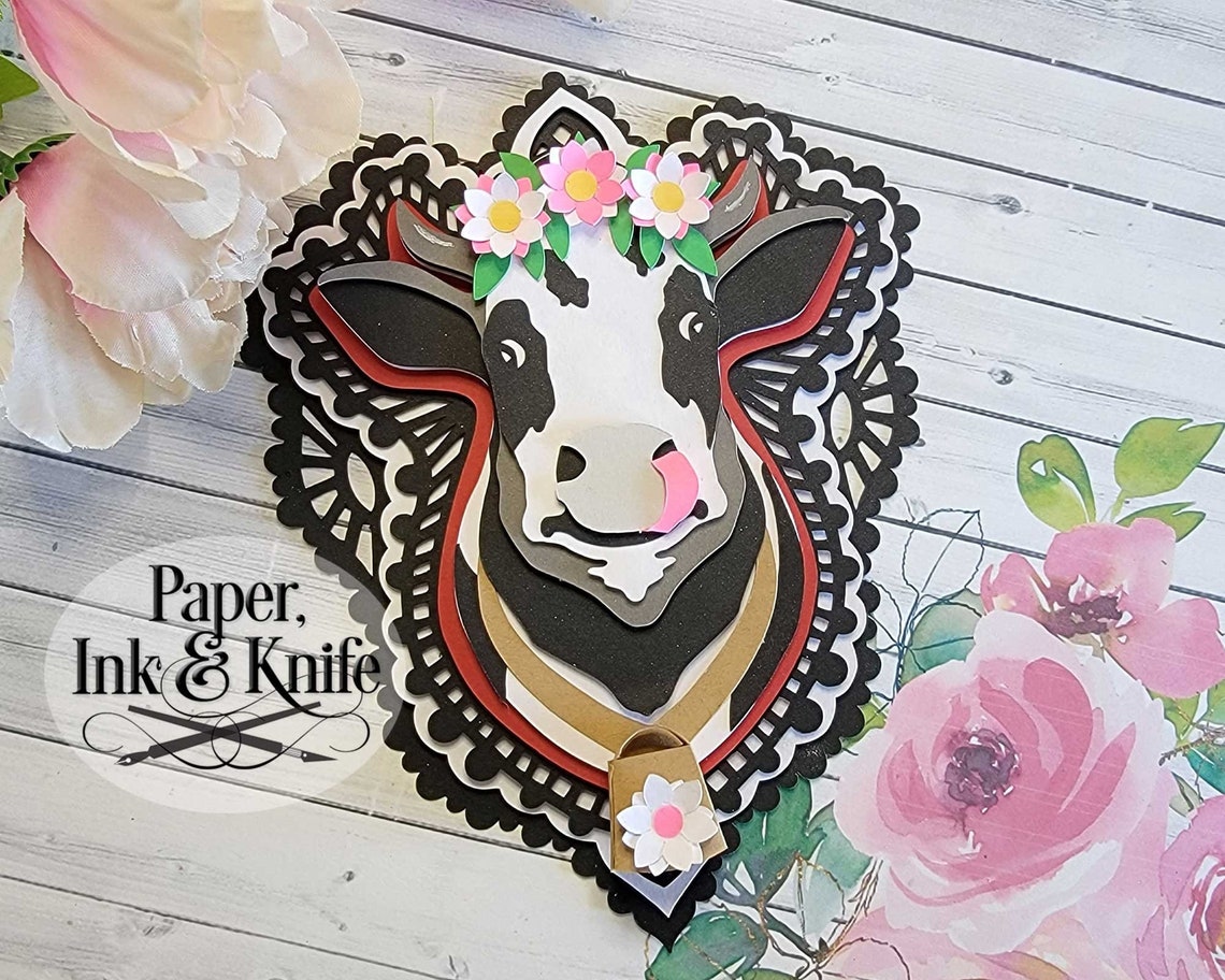 3D Cow Papercut Template SVG PDF PNG Dxf Layered Paper - Etsy