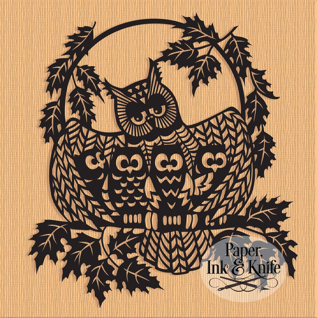 Owl Family Papercut Template. Intermediate Level. Commercial Use ...
