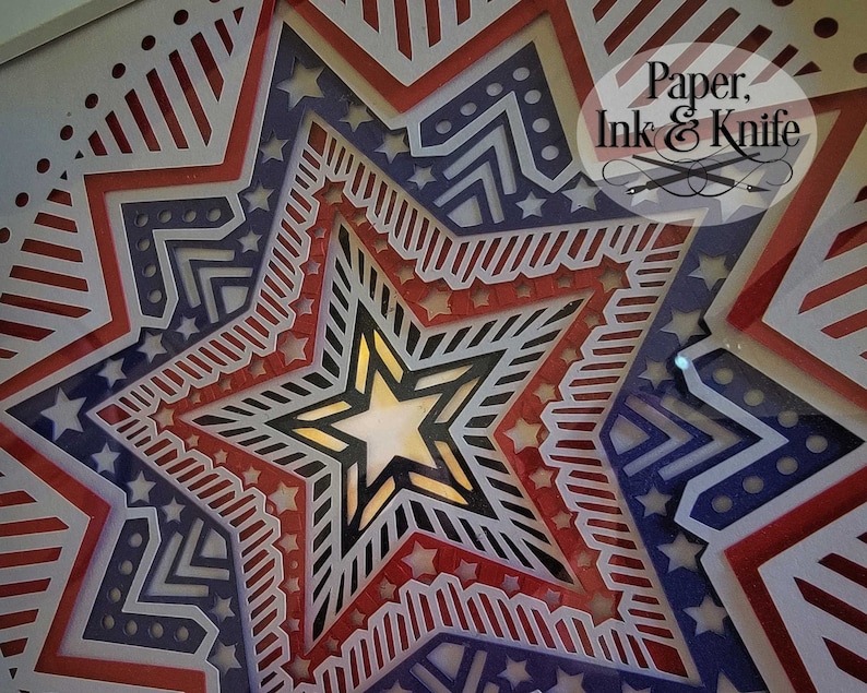 Stars and Stripes Patriotic Mandala, Layered Papercut Shadowbox ...