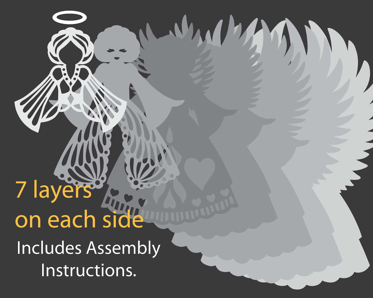 Angel 3D Papercut Template SVG PDF JPG Dxf Layered | Etsy Canada