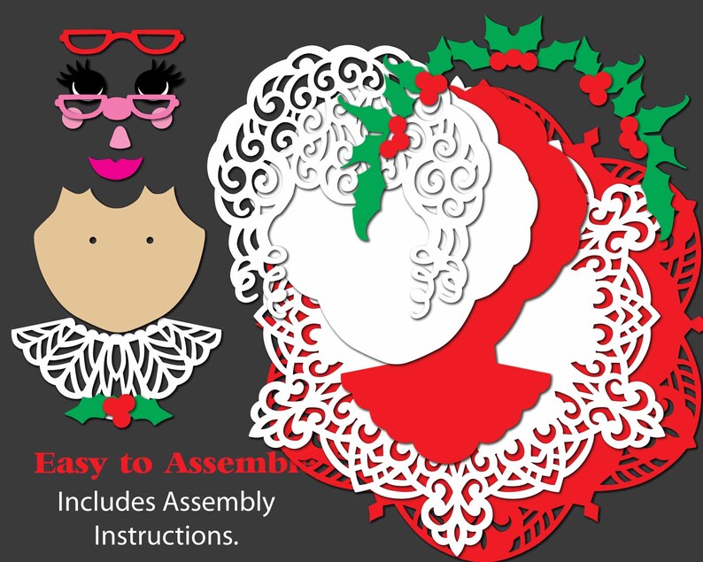 Santa and Mrs Claus 3D Papercut Template Set SVG PDF Dxf - Etsy