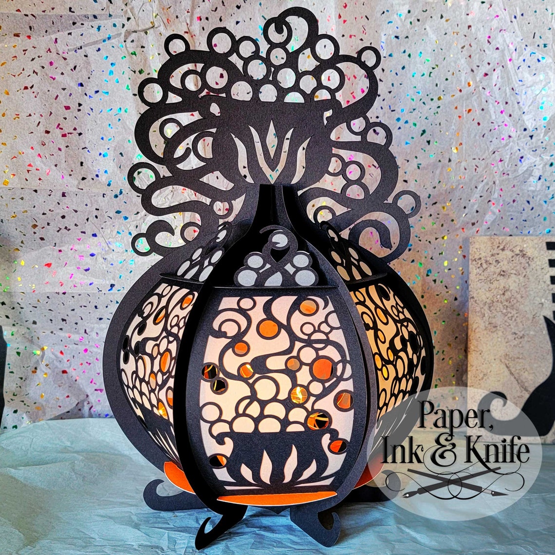 3D SVG Bubbling Cauldron Round Paper Cut Lantern, Halloween Lightbox ...