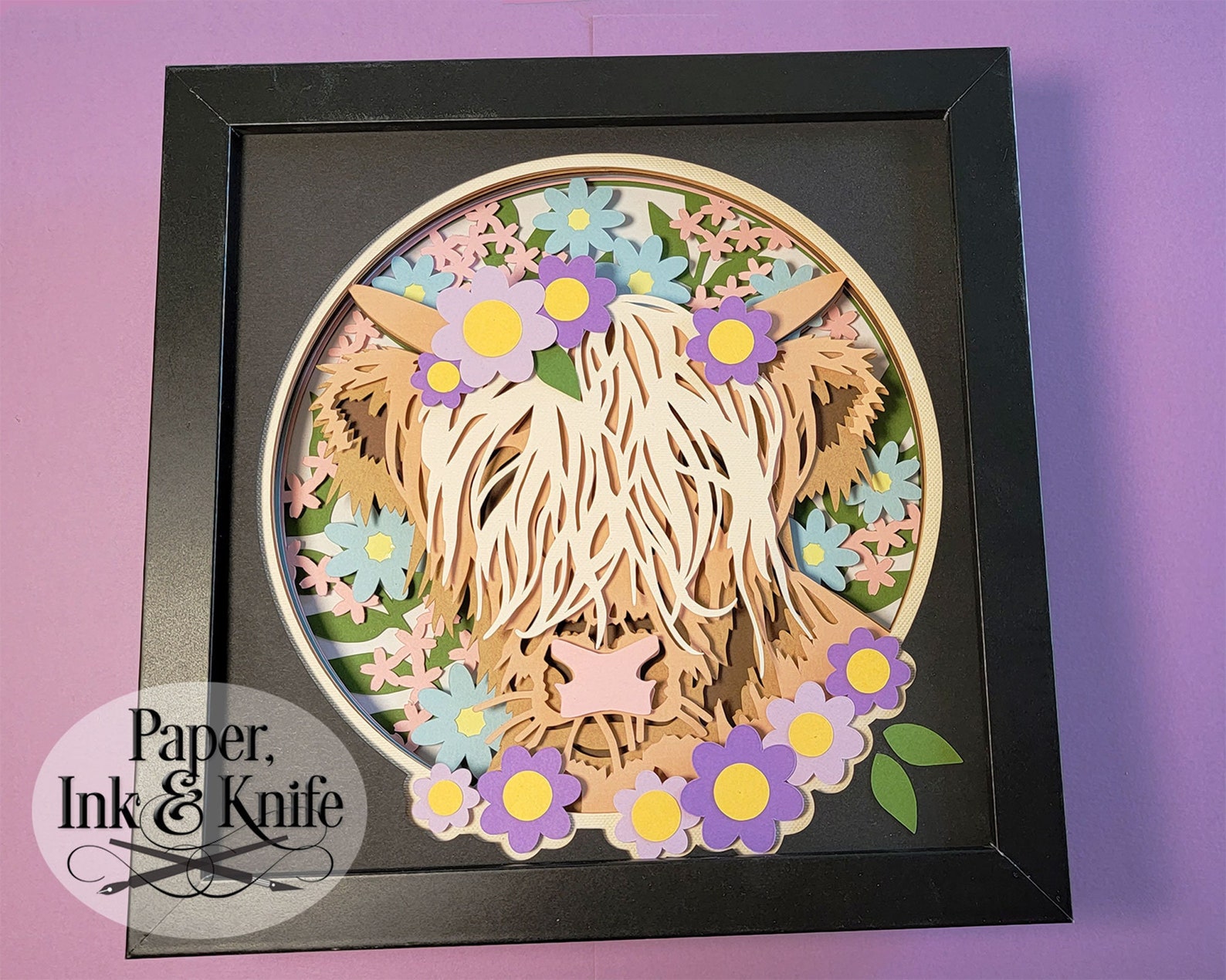 Highland Cow Papercut Shadowbox 3D SVG Template, Paper Lightbox ...