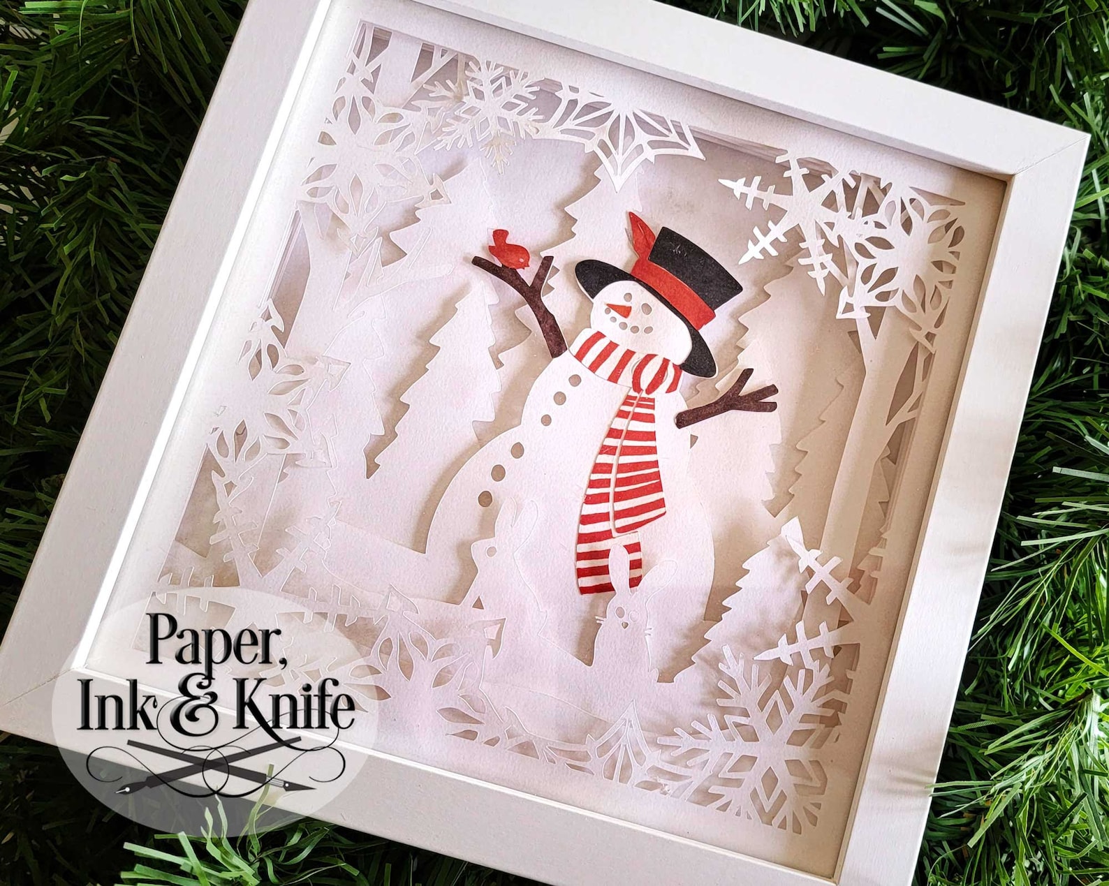 Snowman Shadow Box 3D Layered Papercut Template. Christmas - Etsy