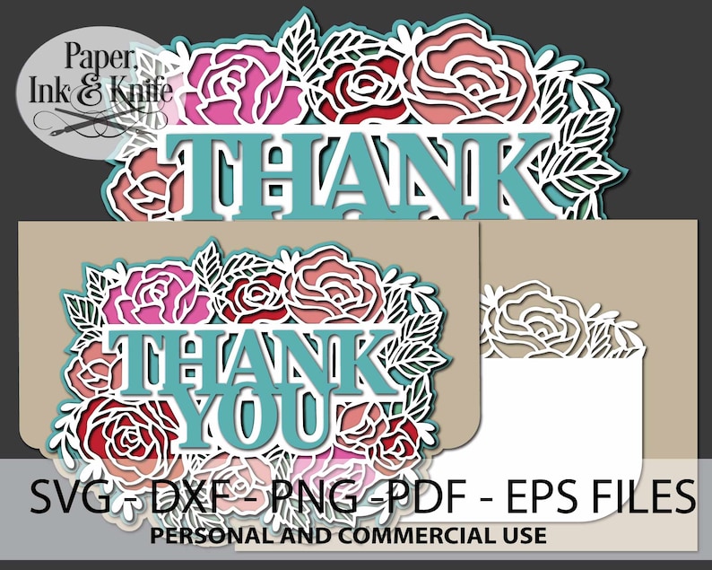 3D Thank You Card Papercut Template SVG PDF JPG Dxf Layered | Etsy
