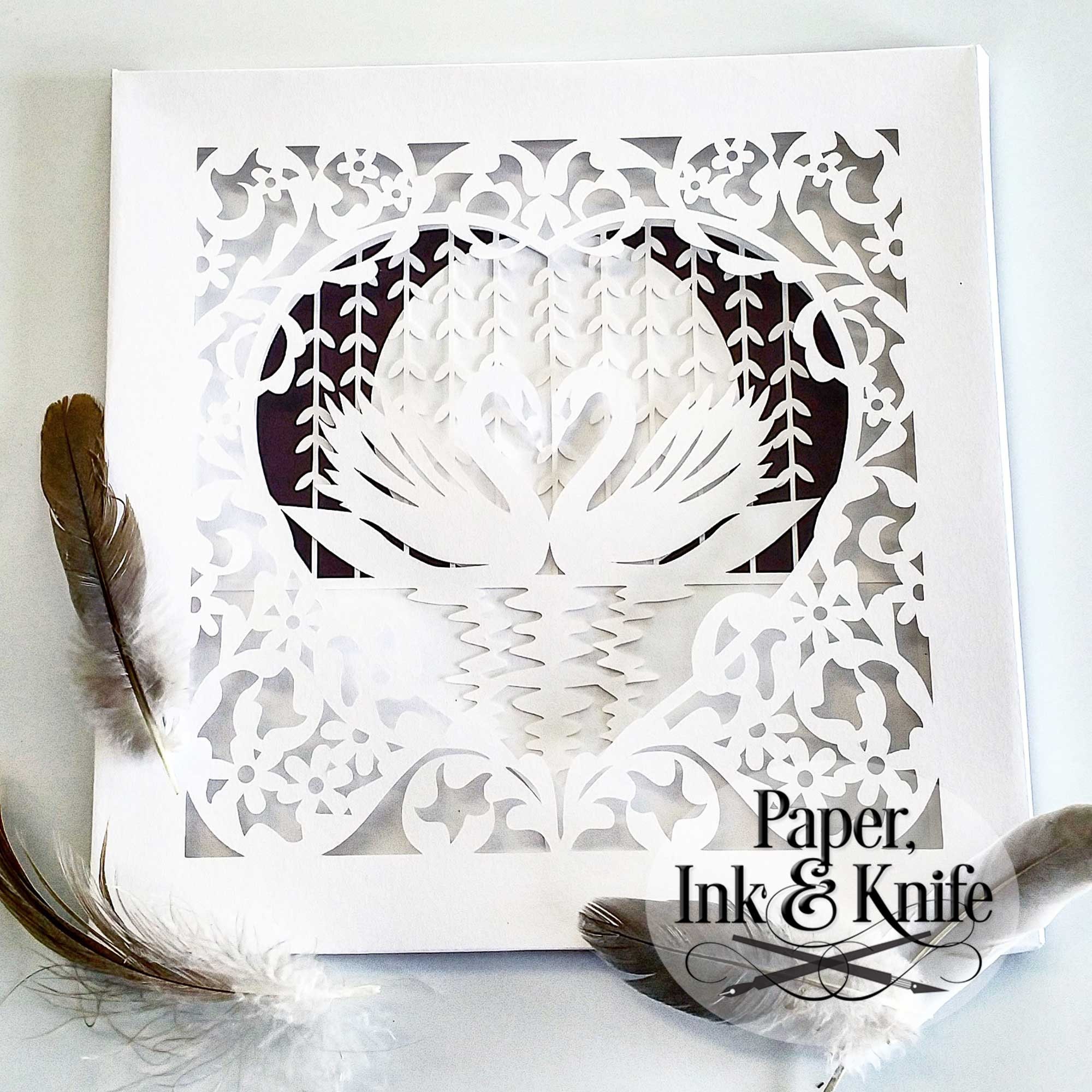 Swans Shadowbox Papercut Template Swans in a Beautiful Ornate - Etsy