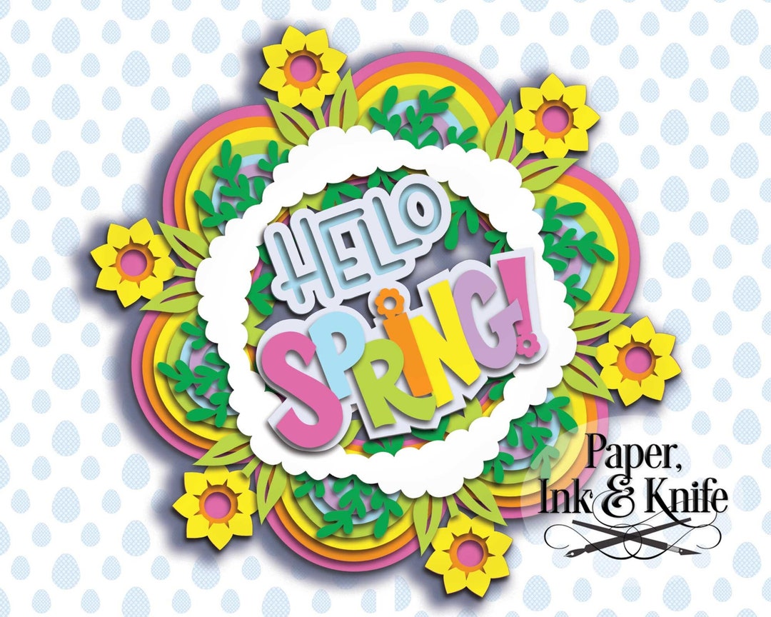Hello Spring 3D Papercut Shadowbox Wreath Template, 13 Layers,svg, Dxf ...